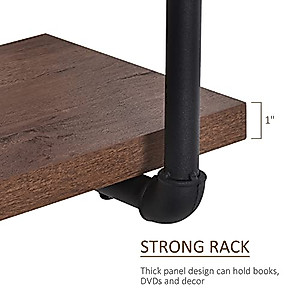 HOMCOM 4-Tier Industrial Pipe Shelves Floating Wall Mounted Bookshelf, Metal Frame Display Rack, 1.25" Thickness Shelving Unit for Farmhouse, Kitchen, Bar, Rustic Brown