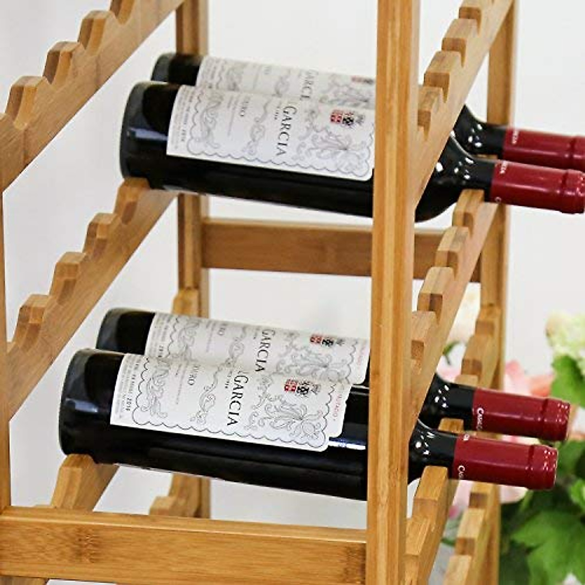 Kinsuite Bamboo Wine Rack Modular Wine Storage Holder Display Shelves for Storing Bottles at Home 36 Bottle Wine Rack Free Standing Floor 6 Shelves with Drawer
