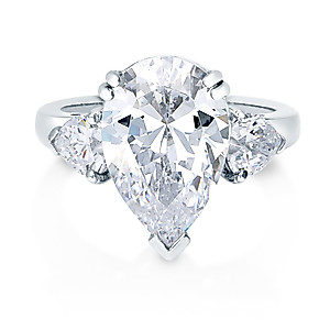 BERRICLE Sterling Silver 3-Stone Wedding Engagement Rings Pear Cut Cubic Zirconia CZ Statement Cocktail Anniversary Ring for Women, Rhodium Plated Size 6.5