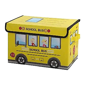 Bus Storage Box for Kids, Foldable Toy Boxes Books, Children's Toy Bin with Lids, School Design for Boys and Girls, Multi-Function Toy Box, Gift Set, Toddler Playroom (3)