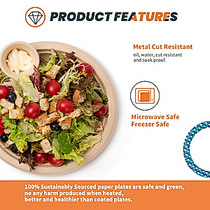 hooray mida 100% Compostable Plates, Disposable Paper Plates 125-Count - Heavy Duty, Biodegradable Plates Made of Bagasse - Eco Friendly and Sustainable (Natural, 7 inch)