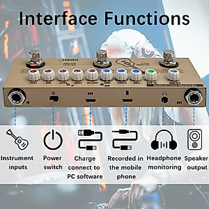HOEREV Multi Effects Guitar Pedal Delay Reverb Phase Chorus Distortion Overdrive Multi Effects Pedal for Acoustic Guitar Built-in Battery