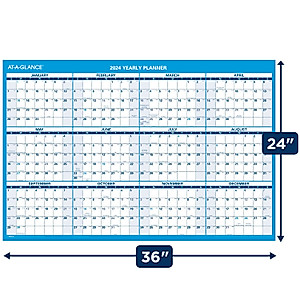 AT-A-GLANCE 2024 Erasable Calendar, Dry Erase Wall Planner, 36" x 24", Large, Horizontal, Reversible for Planning Space" (PM2002824)