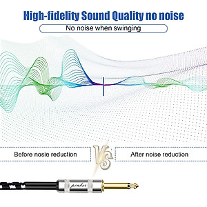 Penker Guitar Instrument Cable 10 Foot,1/4 Inch Right Angle to1/4 Inch Straight Gold Plated Guitar Cord,Good for Instrument Electric Guitar/Bass/Keyboard with Black White