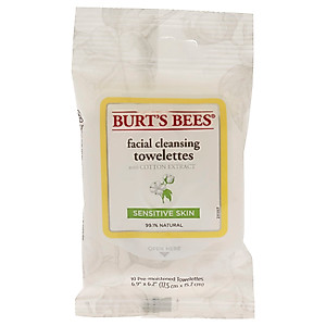 Burt's Bees Facial Cleansing Towelette Wipes for Sensitive Skin with Cotton Extract, 30 Count (Package May Vary)