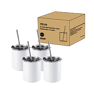 PYD Life Sublimation Blank Tumbler White 10 OZ Stainless Steel Tumbler with Straw and Lid Sublimation Coffee Cups Mugs for Cricut Mug Press Sublimation Print 4 Pack
