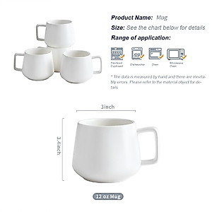 White Classic simple modern mugs Solid Matte Coffee cups matte white capacity 12 oz durable Set of 4