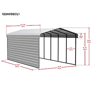 Arrow Carports Galvanized Steel Carport, with 1-Sided Enclosure, Compact Car Metal Carport Kit, 12' x 24' x 9', Charcoal