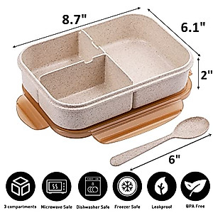 ZOOFOX Set of 3 Bento Box, Leak Proof Lunch Box with 3 Compartments, Reusable Lunch Dinner Containers for Adults, Microwave Safe and Dishwasher Safe (Spoon Included)