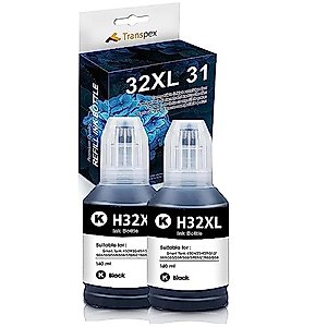 Transpex Compatible Ink Bottle Replacement for 32XL Black Refill Ink Use with 7301 7602 7001 6001 5101 551 651 Ink Tank Printers (2 Black)