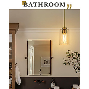 Audickic Brass Pendant Lights Kitchen Island 2 Pack, Farmhouse Gold Pendant Lighting with Clear Glass Shade, Mini Hanging Light Fixture for Kitchen Sink Dining, AD-22281-1P2-GD-C