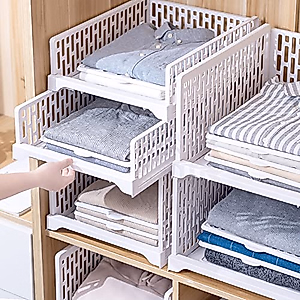 AVLA 3 Pack Stackable Plastic Storage Basket, Foldable Closet Organizers Wardrobe Storage Bins, Storage Container for Cupboard, Bedroom, Bathroom, Kitchen, Office, 17 x 11 x 6.5 Inches