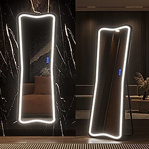 DNBSS 63"x20" RGB LED Full Length Floor Mirror With Lights, Free Standing & Wall Mount, Full Body Lighted Stand Up Mirror for Bedroom (Black RGB)