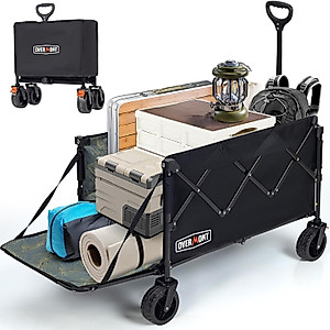 Overmont 200L Foldable Wagon Cart - 49.2" Extended Heavy Duty Collapsible Folding Utility Wagon with All-Terrain Big Wheels for Outdoor Camping Sports Garden Beach Grocery - 300lbs Support