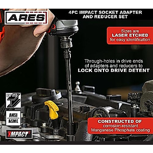 ARES 27070-4-Piece Impact Socket Adapter and Reducer Set - 1/4-Inch, 3/8-Inch & 1/2-Inch Impact Rated Step-Up and Step-Down Adapters with Included Storage Case