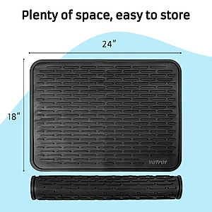 HOTPOP XXL 24"x18" Large Black Silicone Dish Drying Mat & Trivet - Dishwasher Safe, Heat Resistant, Eco-Friendly - Rubber Dish Drying Mat, Silicone Dish Mat for Kitchen Counter (24x18 Inches)