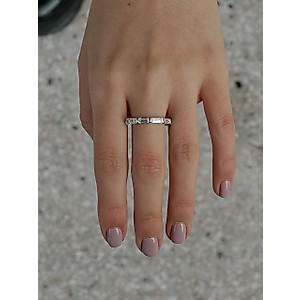 Michooyel S925 Baguette Eternity Ring Wedding Band Ring Cubic Zirconia Stacking Ring Sterling Silver Ring for Women