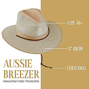 Henschel Aussie Mesh Breezer Hat - Packable Sun Protection for Outdoor Activities. Ideal for Hiking, Fishing & Camping. (US, Alpha, Medium, Khaki)