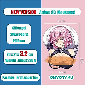 LNIUB Anime Ergonomics 3D Mousepads Comic Girl Mash Kyrielight, Silicon Gel Gaming Mice Mat, Working Wrist Cushion Pad (White)