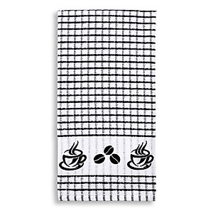 Cackleberry Home Coffee Time Windowpane Check Cotton Terrycloth Kitchen Towels, Set of 4 (Black)