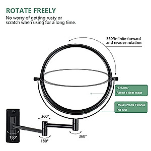 10x Wall Mounted Magnifying Mirror 8 inch can 360 Degree Rotating Double-Sided Bathroom Makeup Mirror (Black)