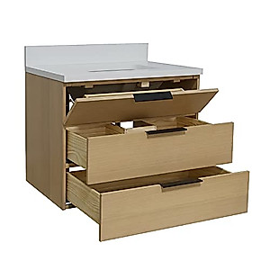 Kitchen Bath Collection Oslo 30-inch Floating Wall-Mounted Bathroom Vanity: Includes Blonde Wood Cabinet with Matte White Countertop and White Ceramic Sink