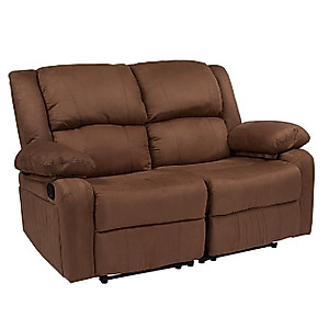 EMMA + OLIVER Brown LeatherSoft Loveseat with Two Built-in Recliners