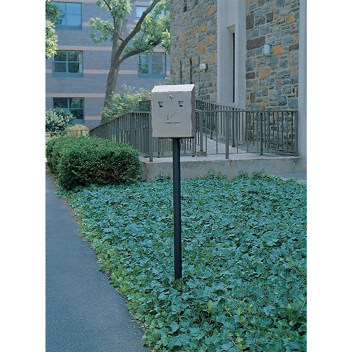 Rubbermaid Commercial Products Wall Mounted Smoker's Management Station, Black, Stainless Steel Cigarette Butt Receptacle/Disposable, Outdoor Ashtray for Offices/Malls