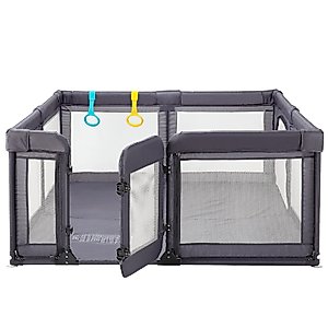 Baby Playpen,Large Playpen for Babies and Toddlers,Baby Play Pen Play Yard with Door,Baby Gate Playpen,Baby Fence Play Area(Grey)