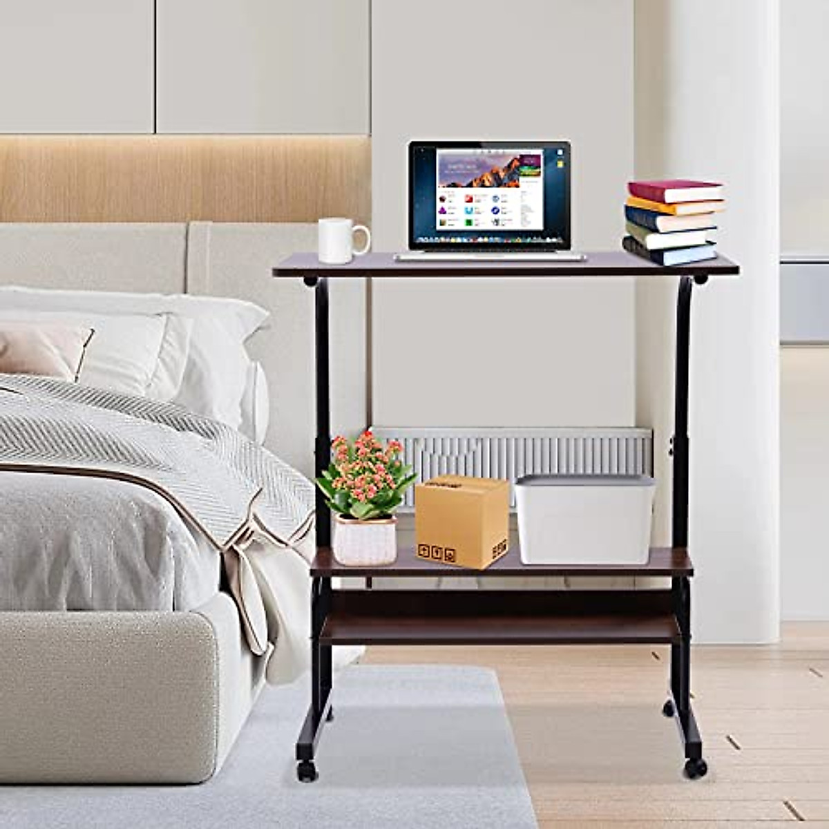 HOOMTLSY Mobile Laptop Desk (15.74''x31.49) Adjustable Standing Desk Portable Laptop Computer Desk with Wheels Rolling Desk Sofa Bed Side Table Couch Computer Desk for Home Office Classroom