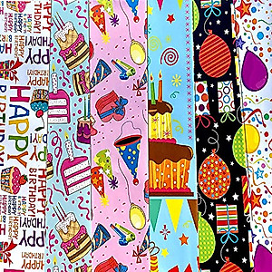 Large Sheet Birthday Wrapping Paper Sheet for Kids Girls Adults 6 Pack Folded Flat Traditional Colorful Design Gift Box Wrap for Birthday Party 74 X 50cm