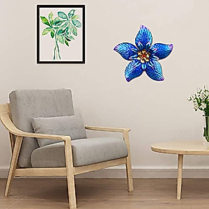 WENYLE Metal Flower Wall Decor Wall Sculpture Art Indoor Outdoor Hanging Decor for Garden Yard Lawn Fence Living Room Bedroom 13 Inches Charming Blue