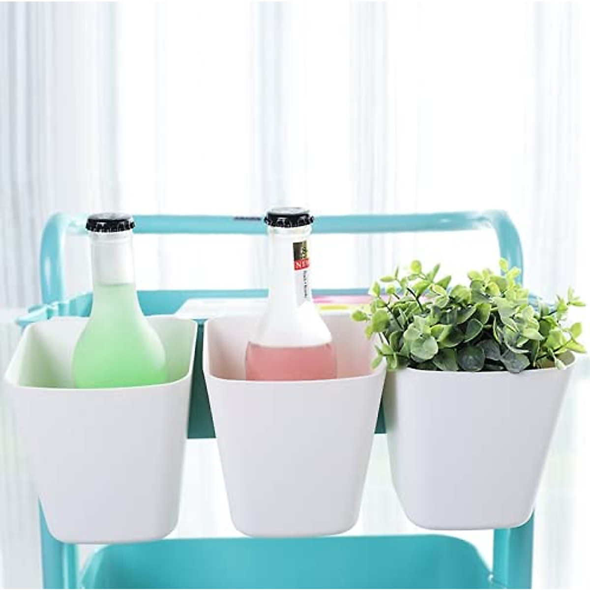 Rikyo 4Pack Hanging Cup Holders,Trolley Basket Storage,Rolling Cart Accessories,4.75x4 Hanging Holder Storage Containers Hanging Buckets Hanging Bins,Plant Container Holder (Black)