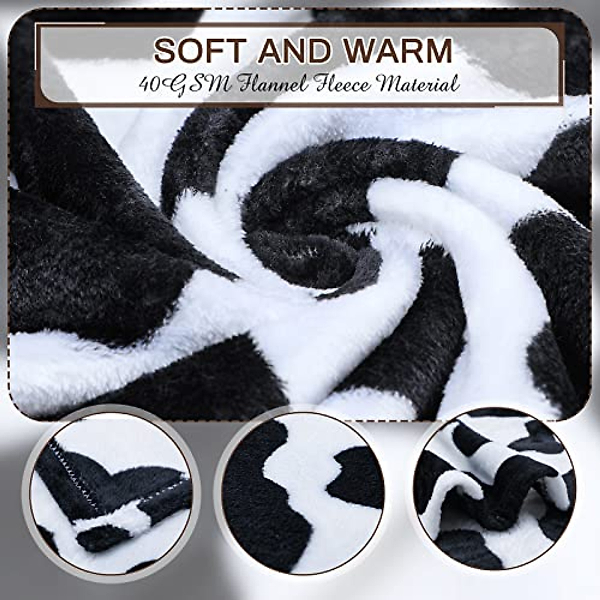 Cow Print Blanket Throws Flannel Fleece Soft Cozy Throw Blanket Fuzzy Warm Black White Cow Printed Blankets & Throws for Bedroom Living Room Sofa Couch 50"x60"