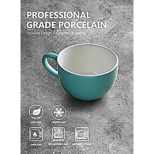 Sweese 622.402 Jumbo Mug Set- 24 Ounce Porcelain Mugs for Soup, Coffee, Tea, Ice Cream, Cereal, Set of 4, Turquoise