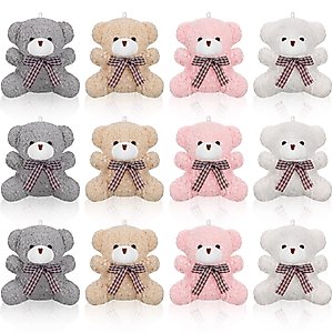 Zomiboo 12 Pcs Easter Bunny Bear Koala 4 Inch Mini Animal Plush Toys Soft Cute Dolls Sleeping and Playing Stuffed Toys Gifts for DIY Baby Shower Party(Bear,Pink, Apricot, Gray, White)