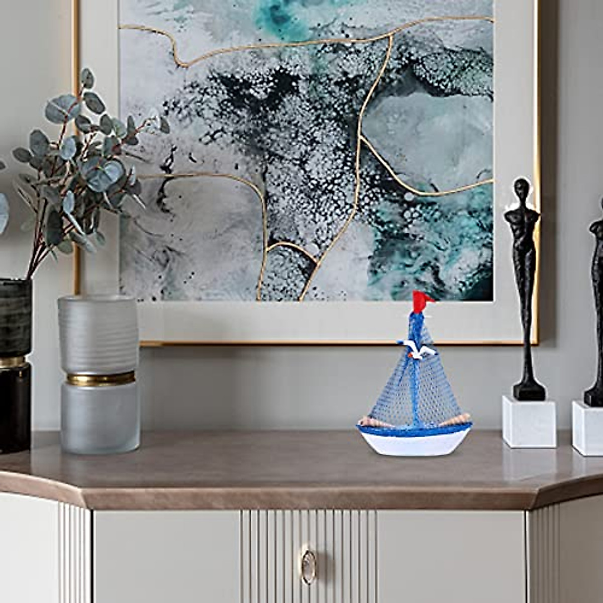 NUOBESTY 4pcs Wooden Mini Sailboat Model Miniature Sailing Boat Ships Nautical Sailboat Decorations for Nautical Beach Coastal Wedding Home Ornaments