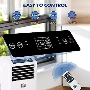 HOMCOM 8000 BTU Mobile Portable Air Conditioner with Cooling, Dehumidifier, and Ventilating with Remote Control, 2 Speed Fans, 24-Hour Timer for Bedroom, Living Room, Home Office, White
