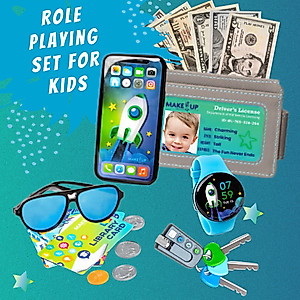 Realistic Toddler Pretend Play Toys I Toddler Toys for Girls & Boys Fake Money, Toddler Wallet Toy, Non Electronic Kids Play Phone & Smartwatch I Kids Pretend Play Birthday Gift for Age 2 & Up