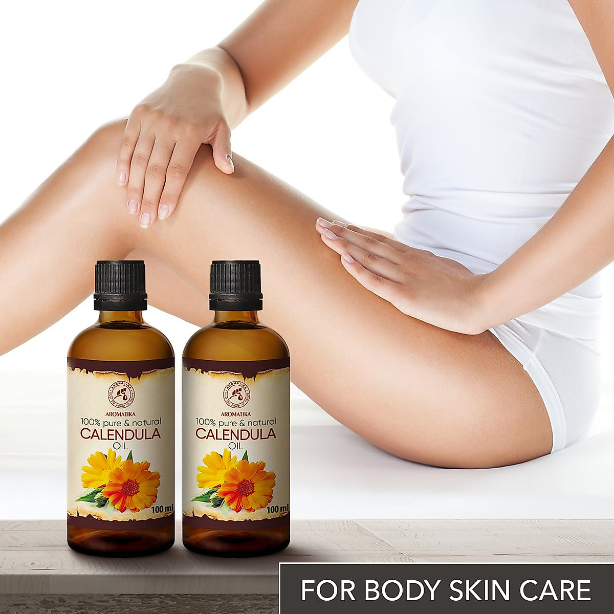 AROMATIKA Calendula Oil set 2 x 3.4 Fl Oz - 6.8 Fl Oz - Calendula Officinalis - Infused - Almond Oil Base - 100% Pure & Natural - Marigold Oil - for Skin, Nails, Hair, Face, Body