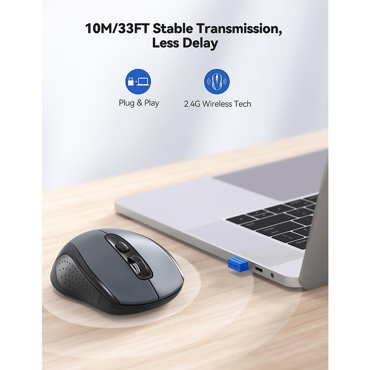 TECKNET Wireless Mouse for Laptop, 2.4G Wireless Computer Mouse, 5-Level Adjustable 4800 DPI, Silent Mouse with Receiver & 6 Buttons, 18 Months Battery Life, USB Portable Mouse for Mac, Chromebook