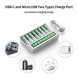 Deleepow 3200mAh Ni-MH AA Rechargeable Batteries High Capacity 8 Pack AA Batteries and 8-Bay AA AAA Individual Rechargeable Battery Charger