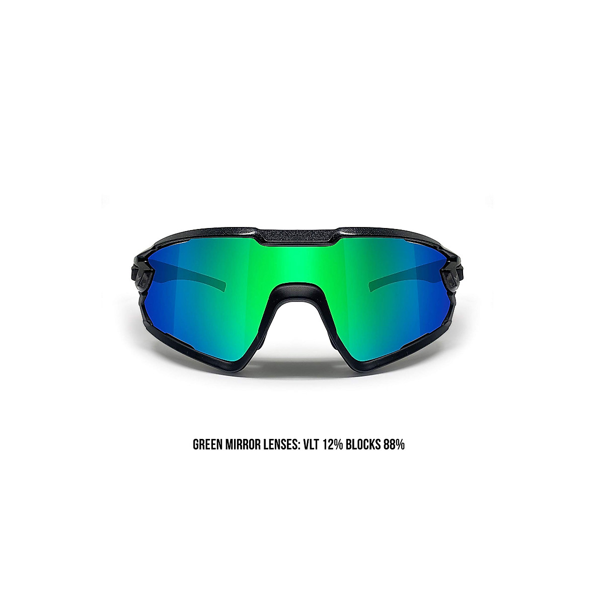 Bertoni Sport Sunglasses Cycling MTB Running Ski Golf Removable Sport Prescription Carrier Included mod. Quasar (Black/Green Mirror)