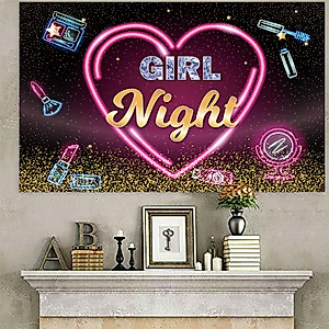 Girl Night Banner Backdrop Background Rose Gold Pink Champagne Lip Theme Decor for Lady Girls Women Princess Birthday Party Bridal Shower Wedding Bachelorette Make Up Night Out Hen Party Decorations