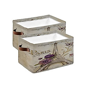 Storage Bins Vintage Paris Themed Light Brown Eiffel Tower Storage Box Foldable Storage Basket for Shelves Storage Cubes Bin for Organizing Closet Nursery Toy Organizers with Handles