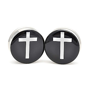 Mystic Metals Body Jewelry Large Gauge Cross Picture Plugs - Sold As a Pair (1-3/8" (35mm))