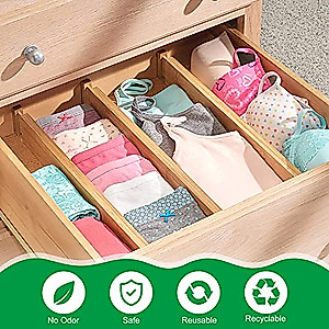 4 Pack Drawer Dividers for Clothes, Expandable Bamboo Separators Organization, Adjustable Organizers for Kitchen, Bedroom, Bathroom, Dresser, Office, Cabinet and Closet Storage