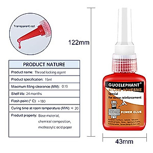 Guoelephant 15ML Red Threadlocker Universal Metal Glue High Strength Anaerobic Curing Sealant Heavy Duty Screw Glue Repair.