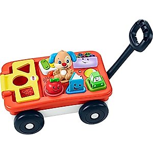Fisher-Price Laugh & Learn Baby & Toddler Toy, Pull & Play Learning Wagon With Smart Stages & 4 Pieces For Ages 6+ Months [Amazon Exclusive]