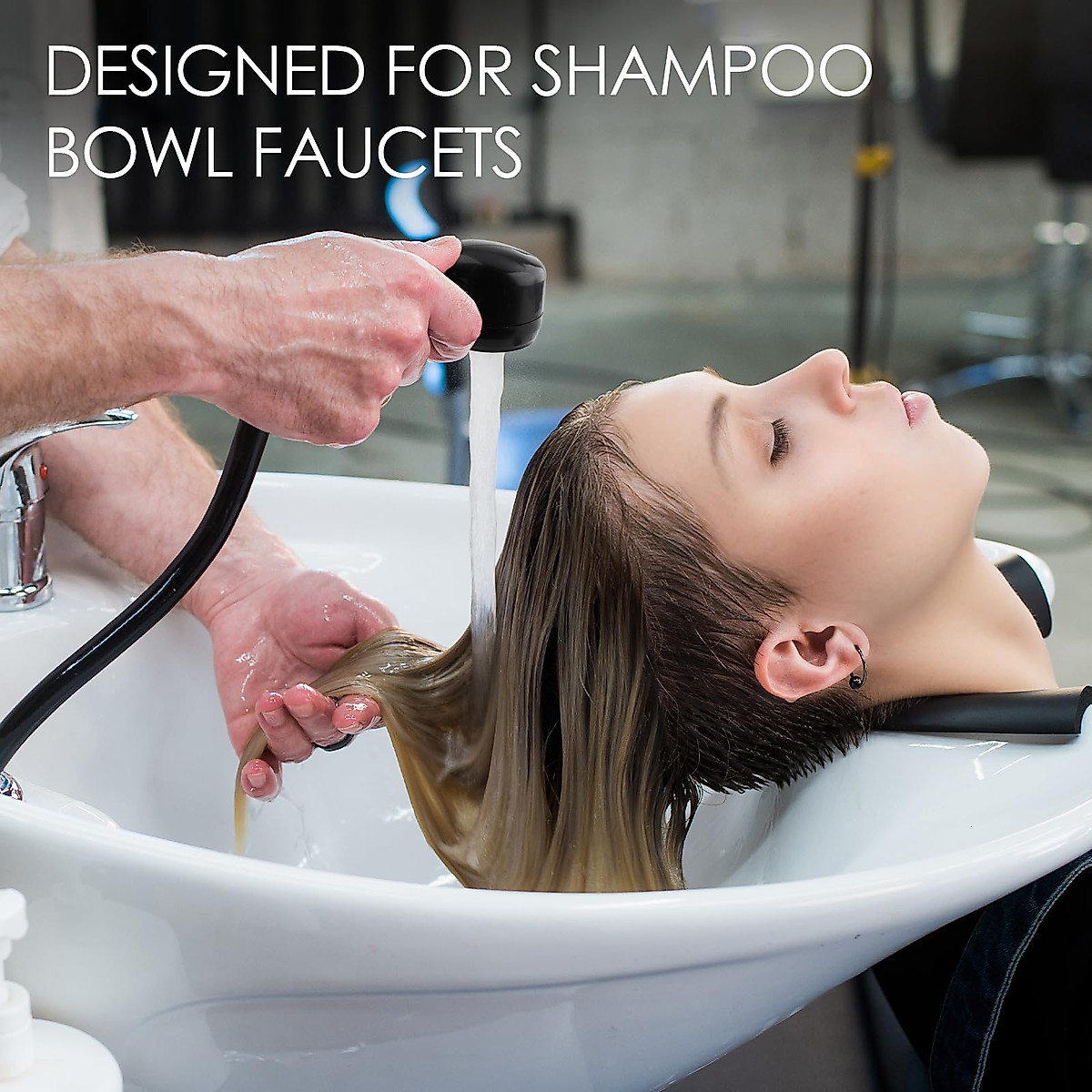 Bathtub Faucet Sprayer Attachment - Portable Shampoo Bowl Sink Shower Head and Black Rubber Hose Replacement Part for Salon, Barber Shop, Spa, Rehab